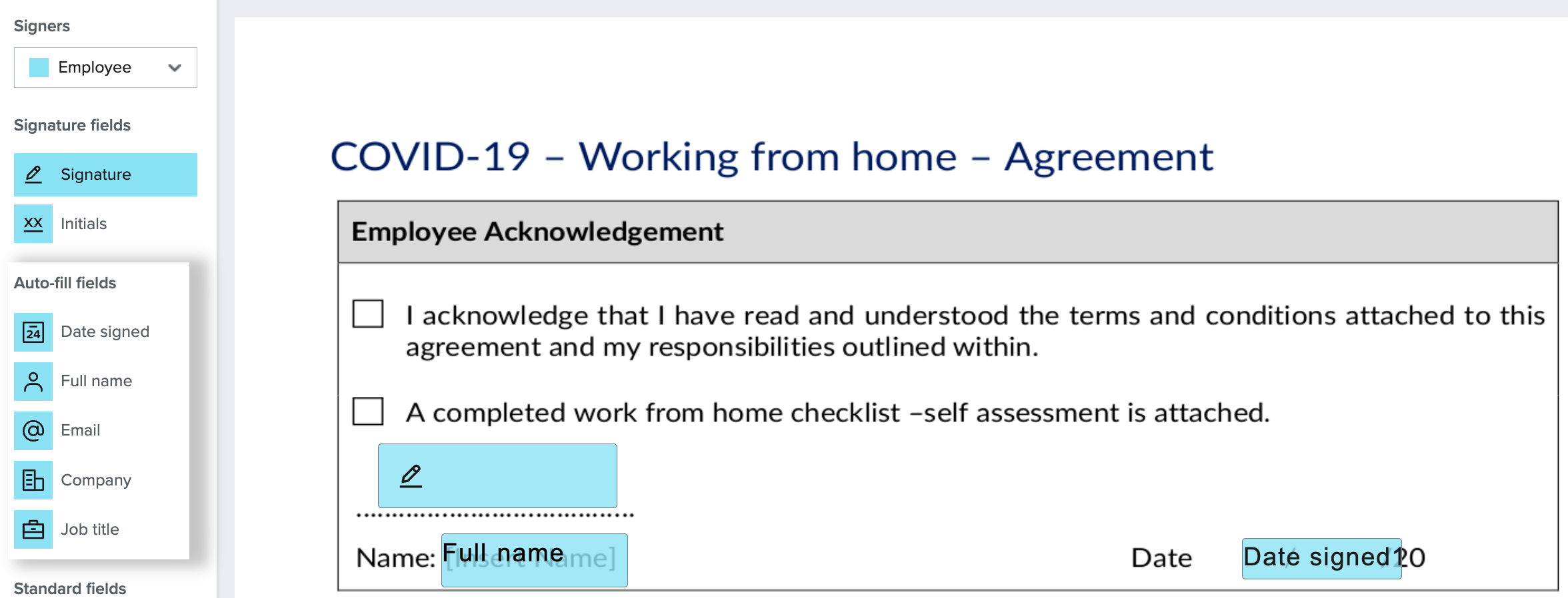 Document templates for employee signature requests – Workable Help