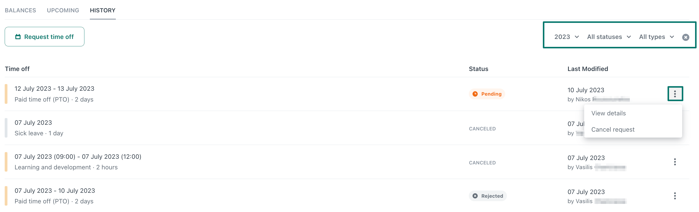 Viewing employee's time off (balances, history) – Workable Help