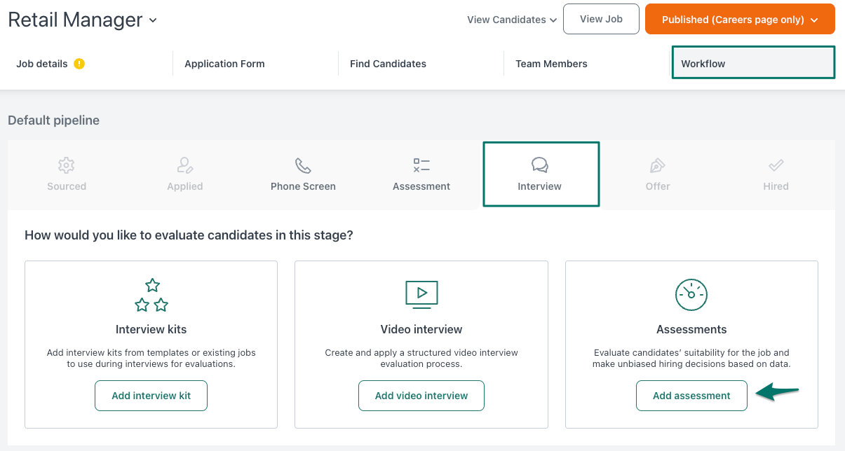 Setting up Workable Assessments in a stage – Workable Help