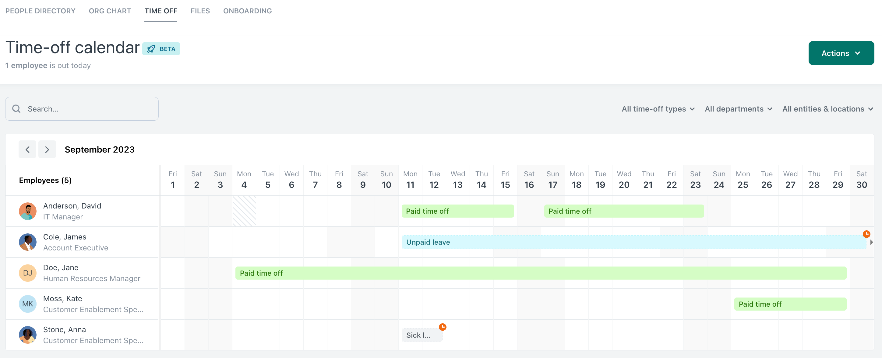 'Time-off' company calendar – Workable Support