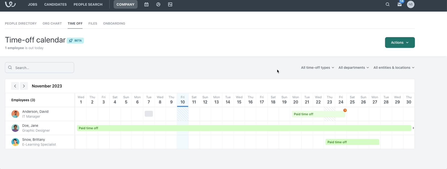 'Time-off' company calendar – Workable Support