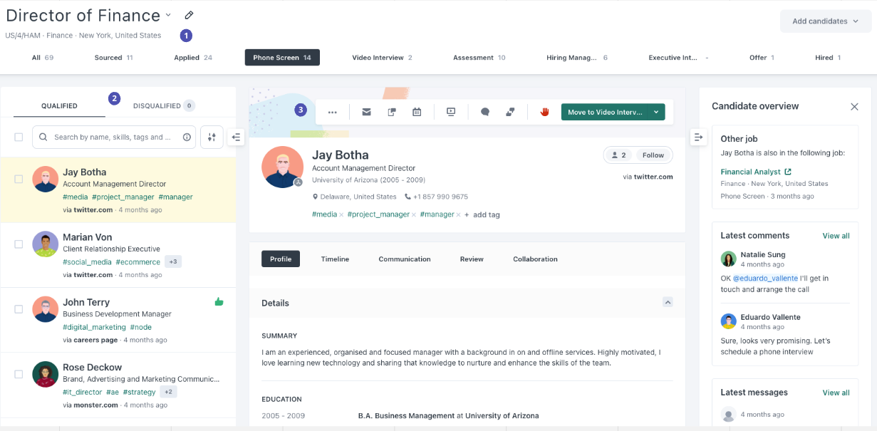 Candidate profile in Pipeline View overview – Workable Support