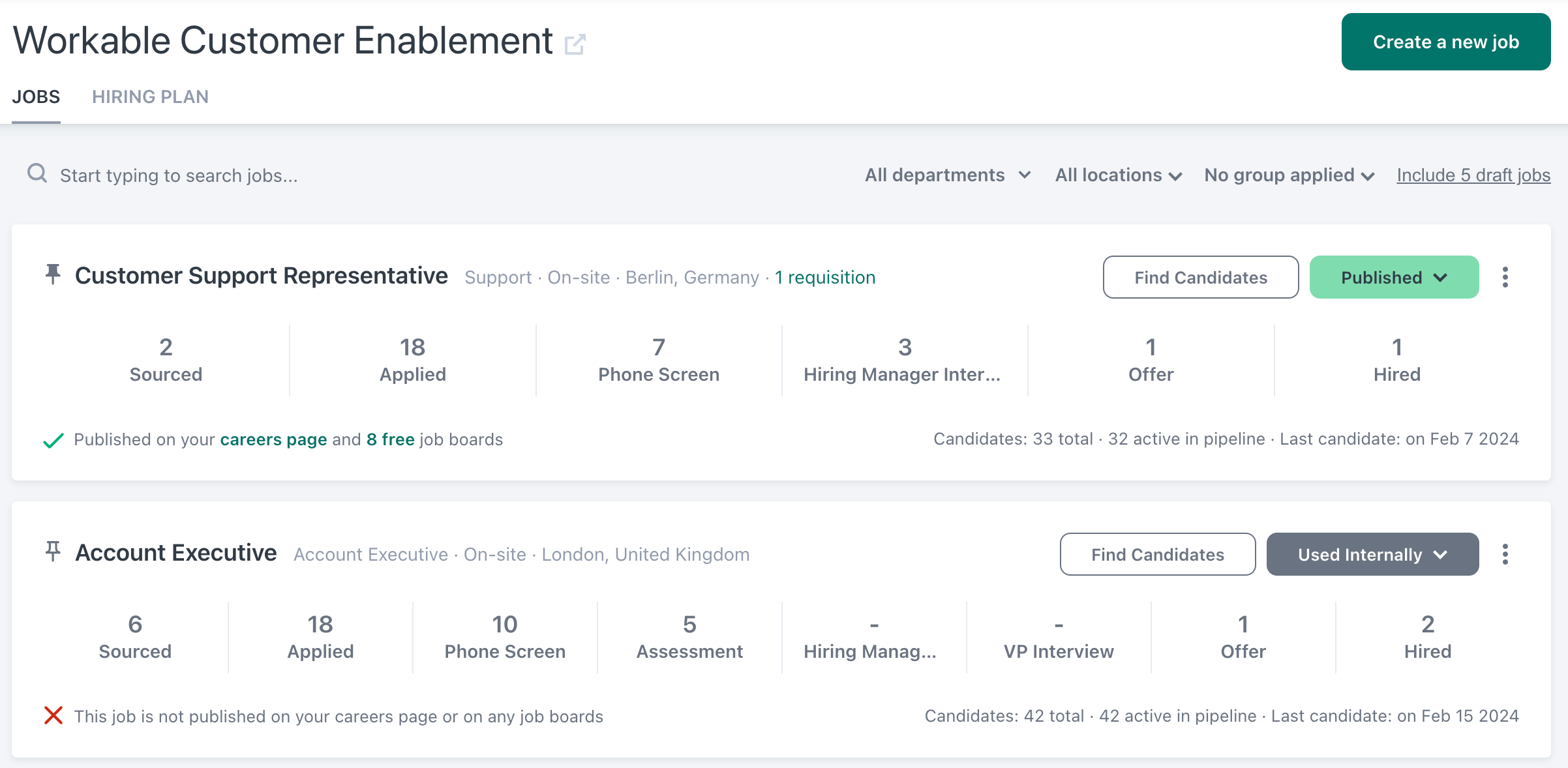 Jobs page overview – Workable Help