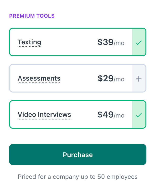 Recruiting premium tools pricing (Video interviews, Texting, and Assessments) – Workable Help