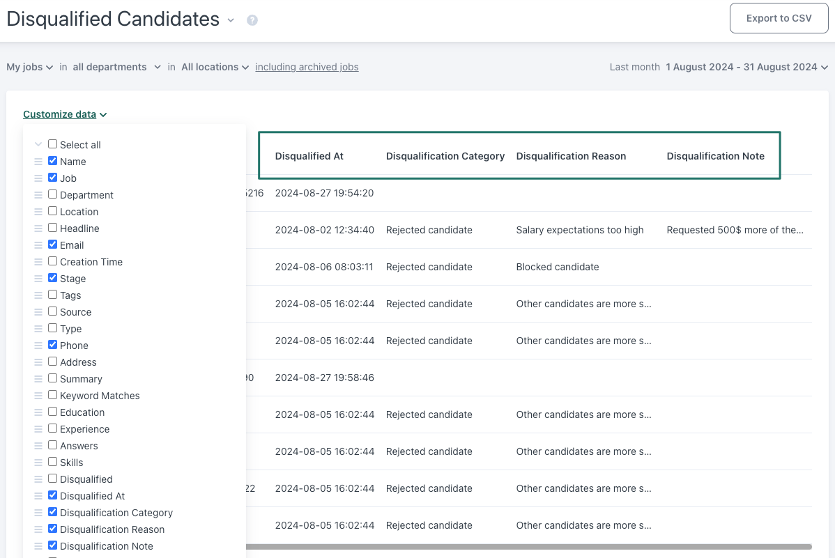 Disqualification reasons overview – Workable Help