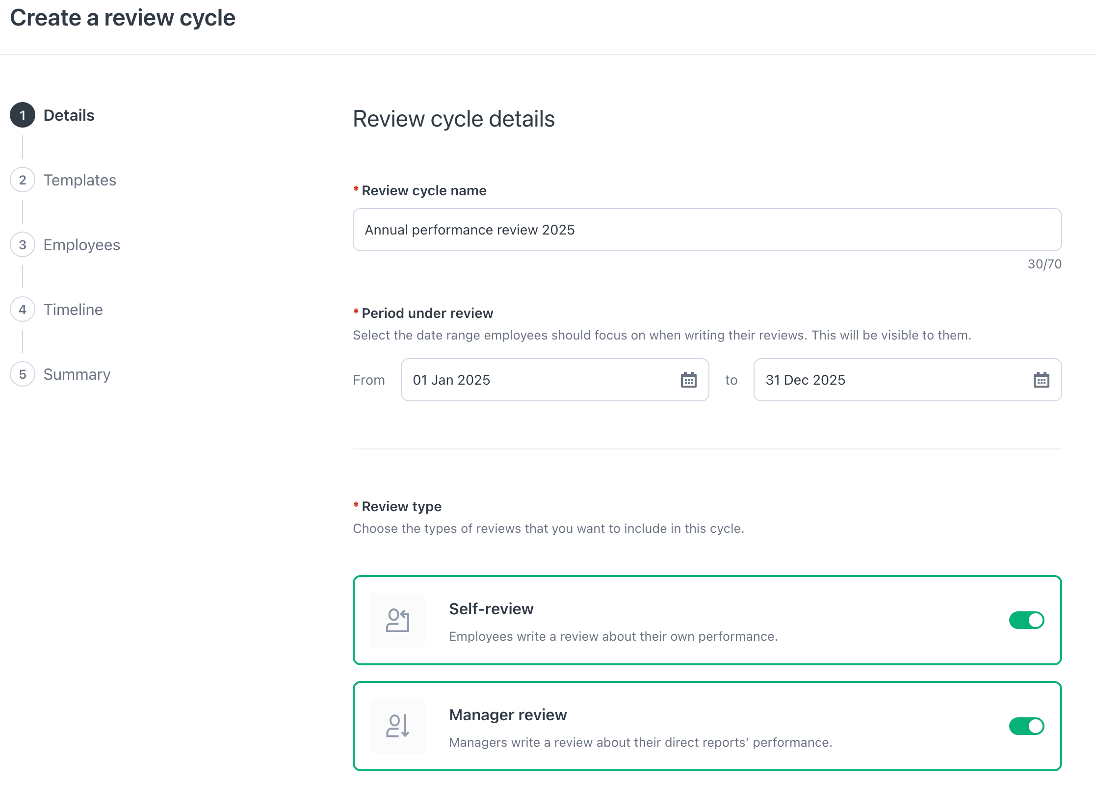 Creating and managing performance review cycles – Workable Help