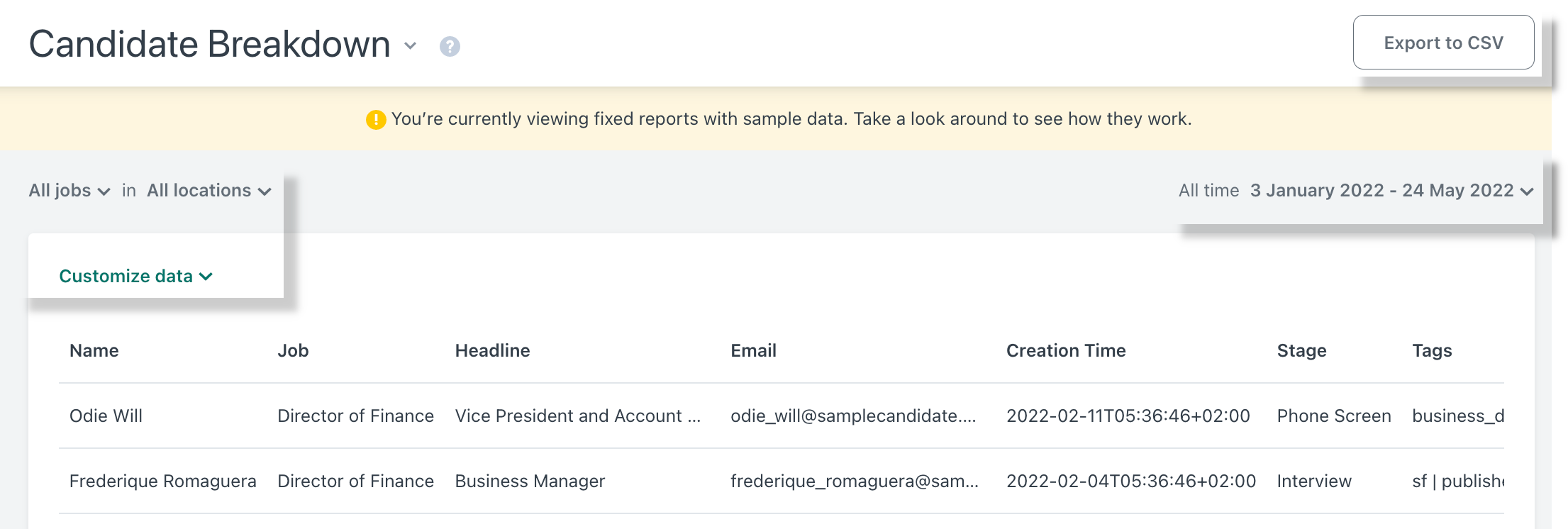 Guide to Sample Data – Workable Help